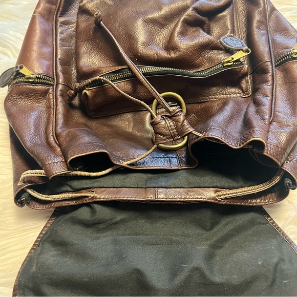 Frye | Bags | Frye Brown Leather Backpack Multi Zipper Pocket Vintage ...
